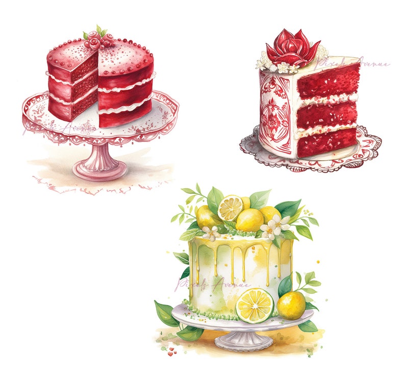 Watercolor Cake Clip Art JPG Clipart Chocolate Cake Forest - Etsy