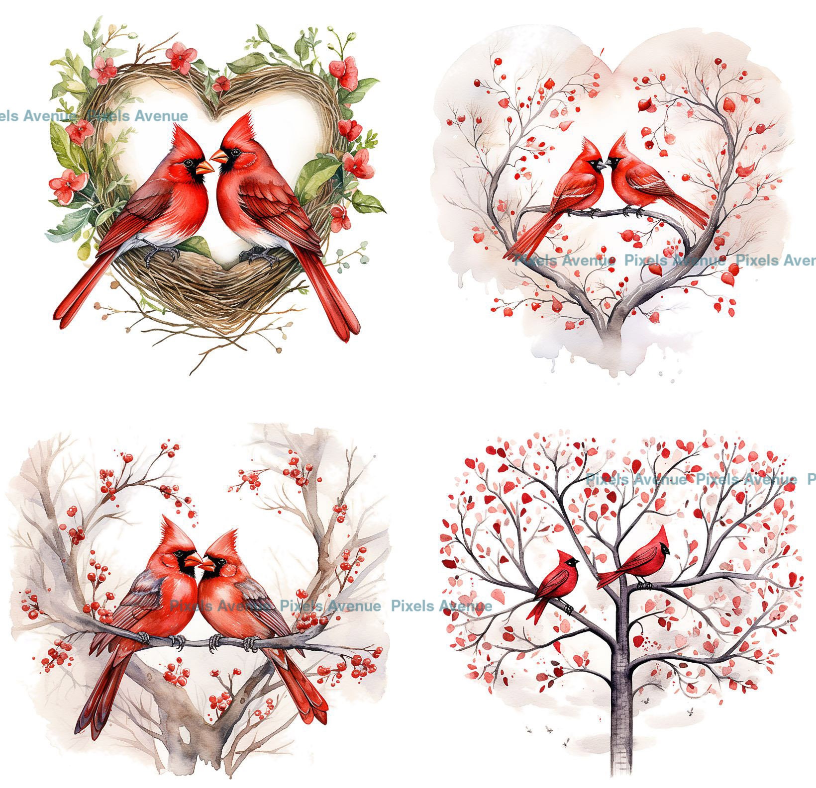 Red Cardinal Clip Art Clip Art JPG Watercolor Clipartred - Etsy