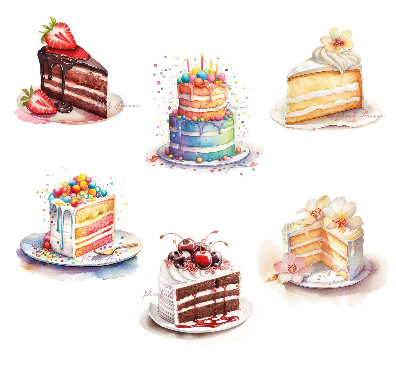 Watercolor Cake Clip Art JPG Clipart Chocolate Cake Forest - Etsy
