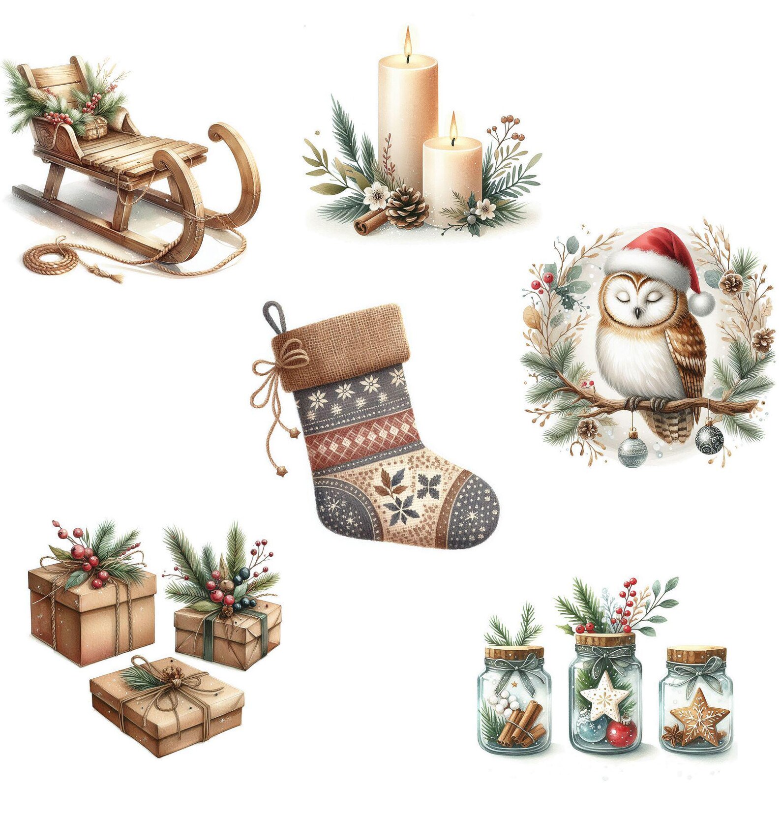 Rustic Christmas Clip Art: Vintage Holiday Graphics (47 JPG Files) - Etsy