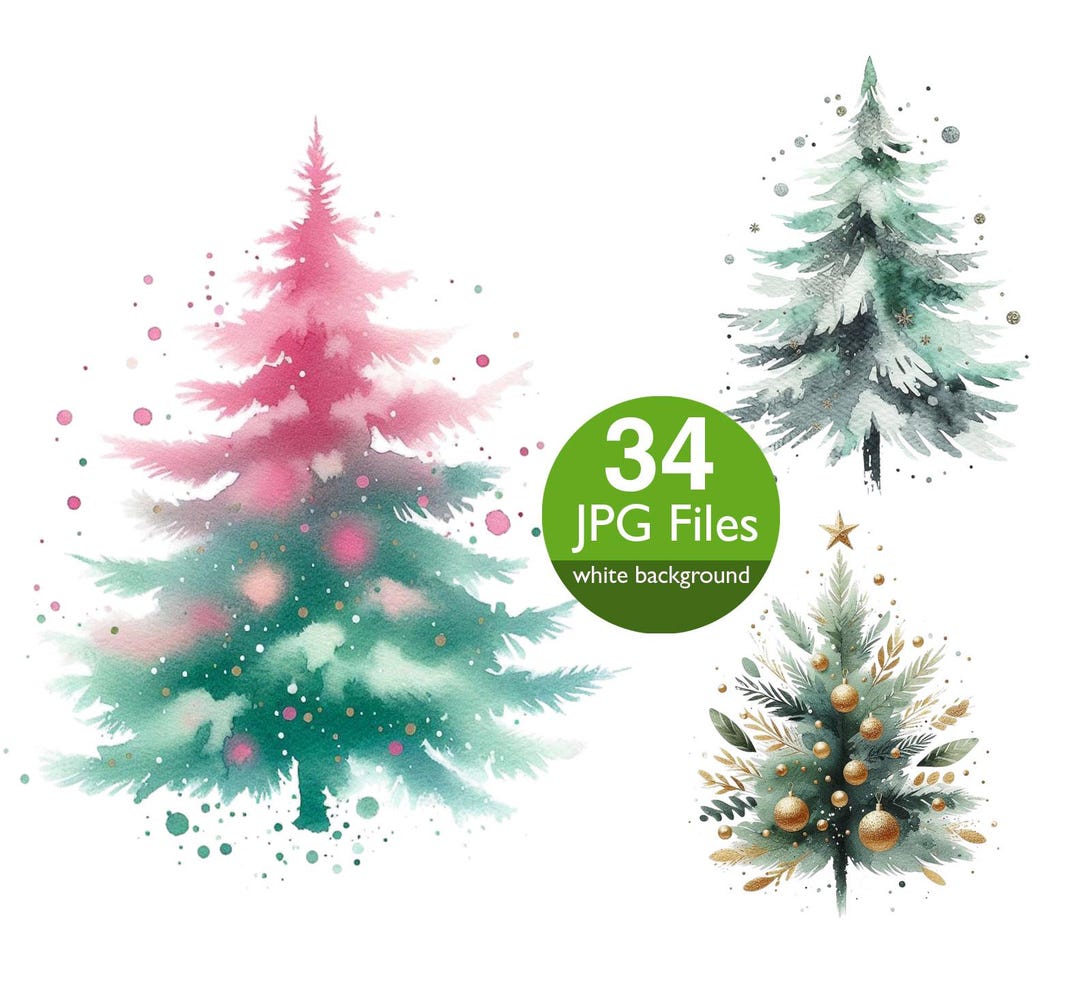 Simple Christmas Clip Art Watercolor, JPG Watercolor, Minimalist ...
