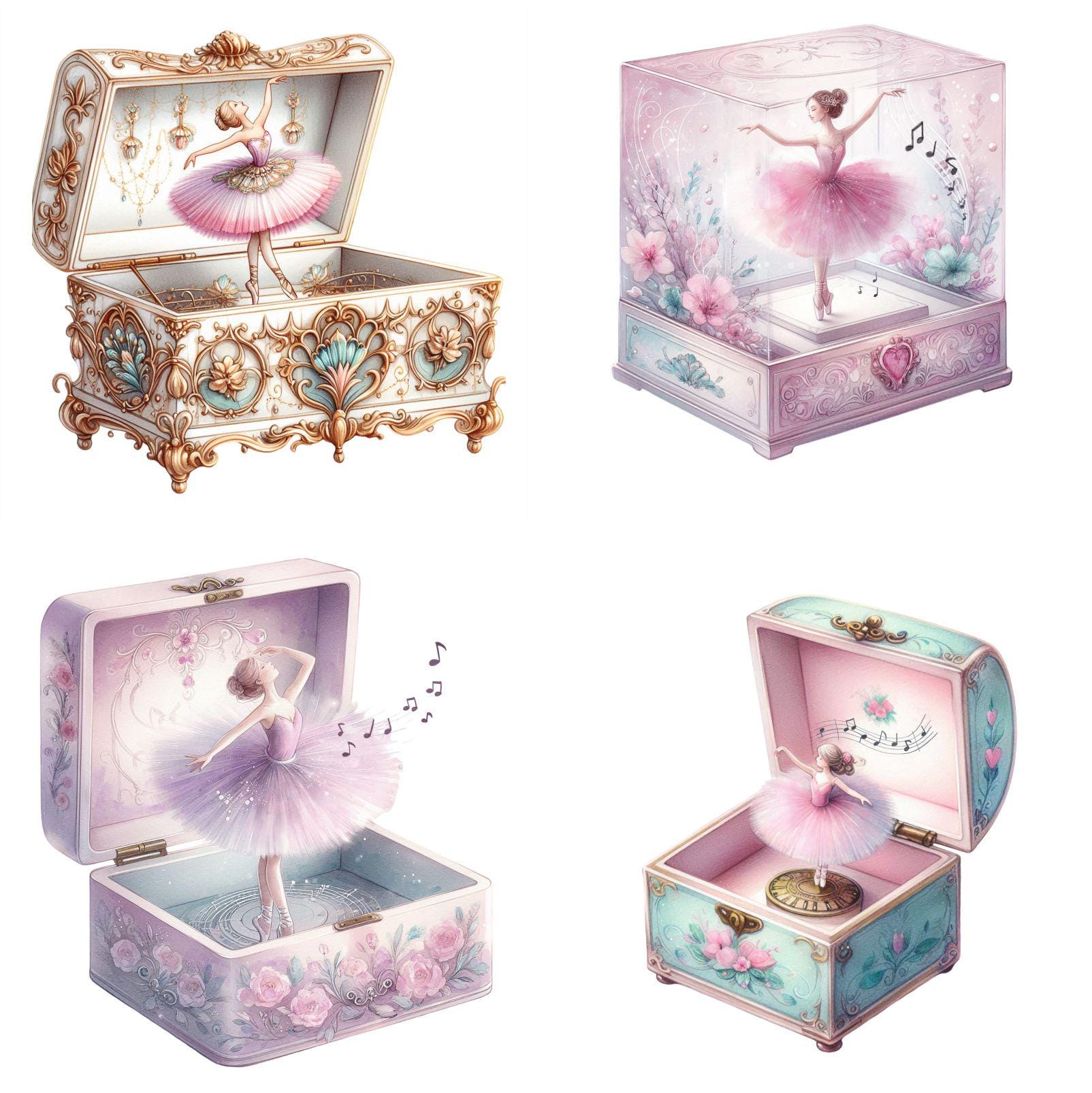 Ballerina Music Box Clipart: Vintage Watercolor Illustrations (JPG) - Etsy