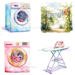 Laundry Clip Art, JPG Watercolor, Washing Machine Clipart, Laundry Day ...