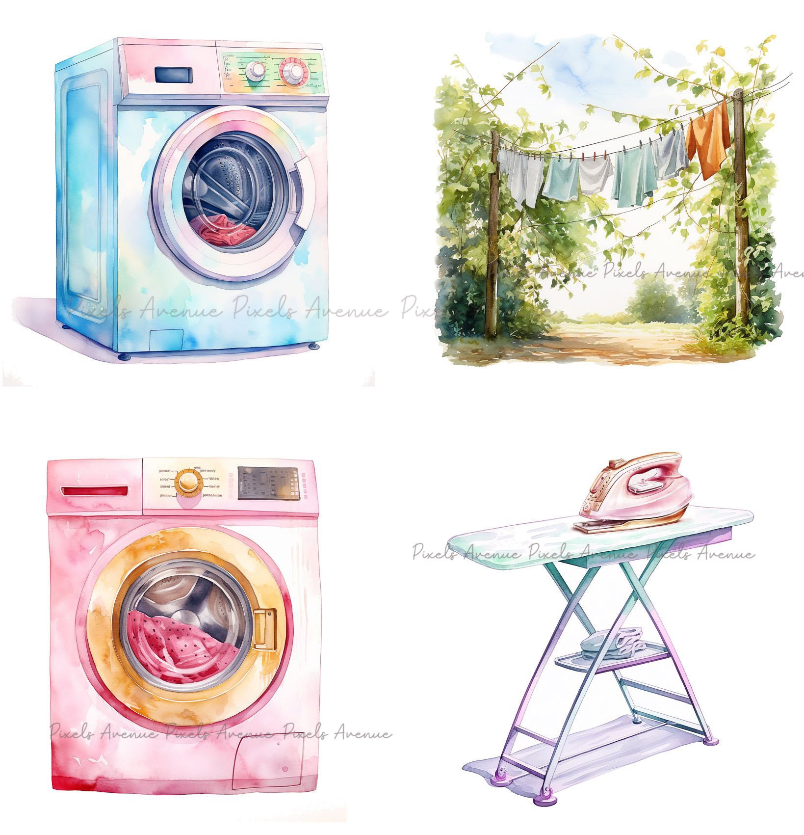 Laundry Clip Art, JPG Watercolor, Washing Machine Clipart, Laundry Day ...
