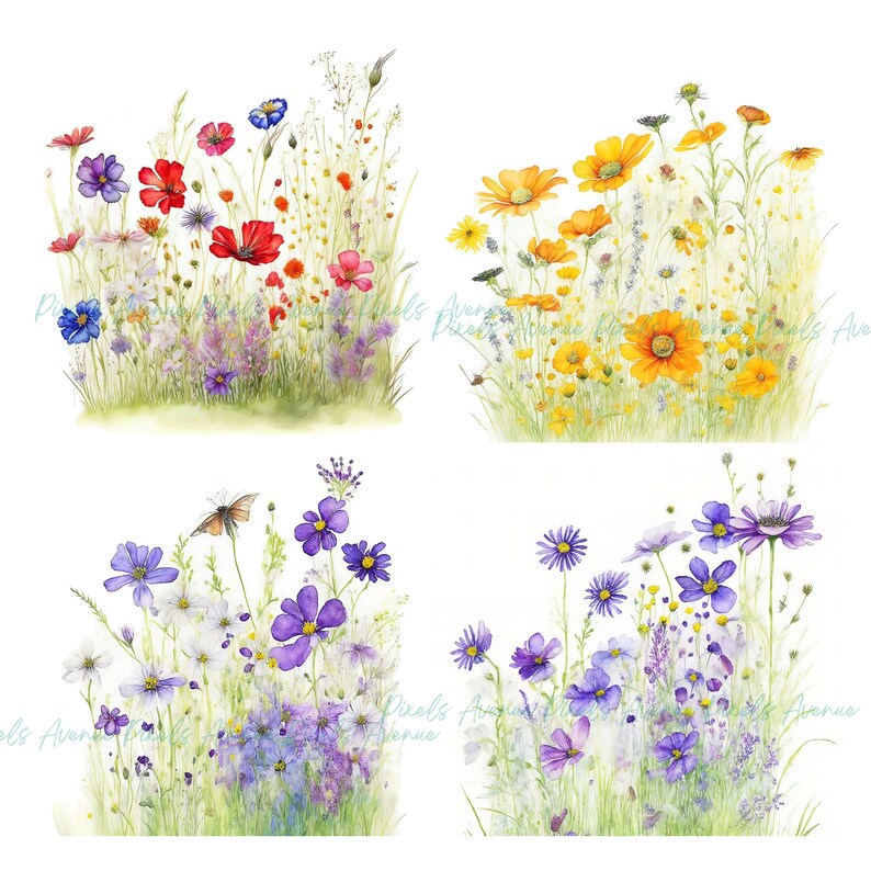 Wildflower Clip Art JPG Purple Flowers Clipart Wild Flowers - Etsy