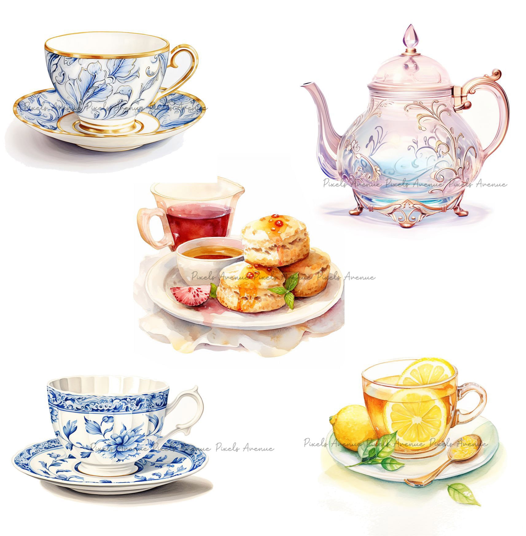 Tea Time Clip Art JPG Tea Cup Watercolor Clipartplanner - Etsy