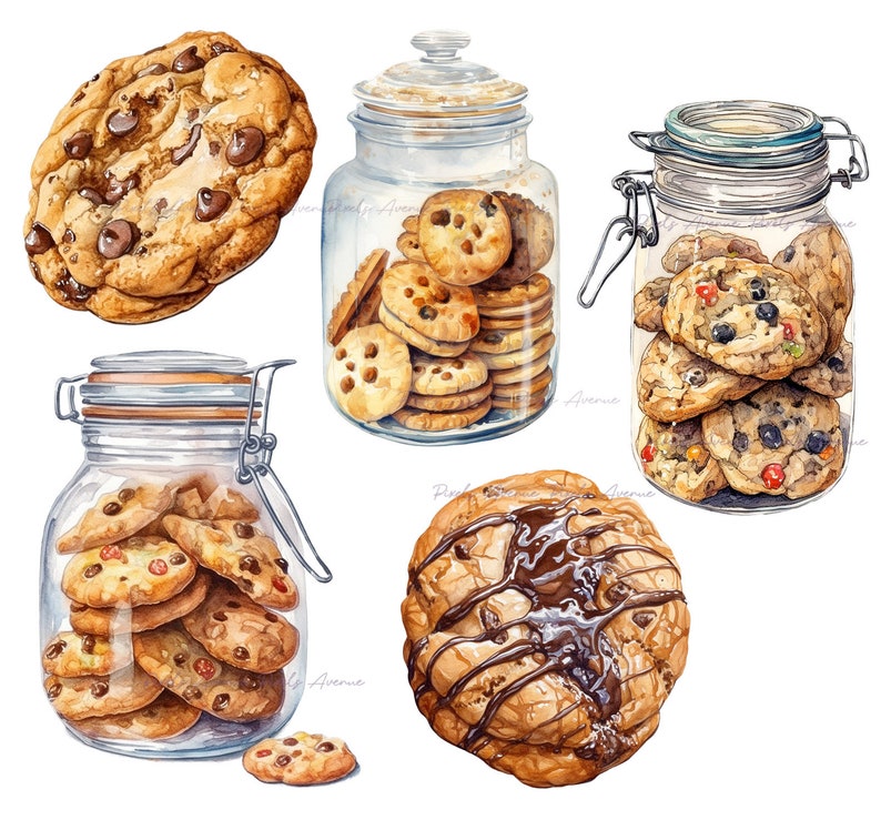 Cookie Clip Art PNG Watercolor Clipart Chocolate Chip - Etsy