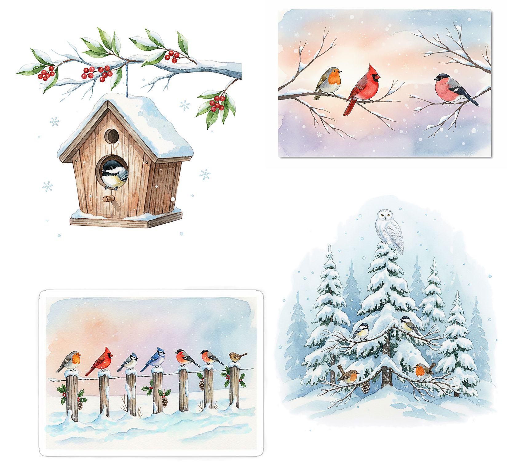 Winter Birds Clipart Set | Cardinal Robin Blue Jay Chickadee Owl ...
