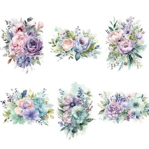 Pastel Floral Clip Art JPG Elements, Pastels Flower Bouquet Watercolor ...