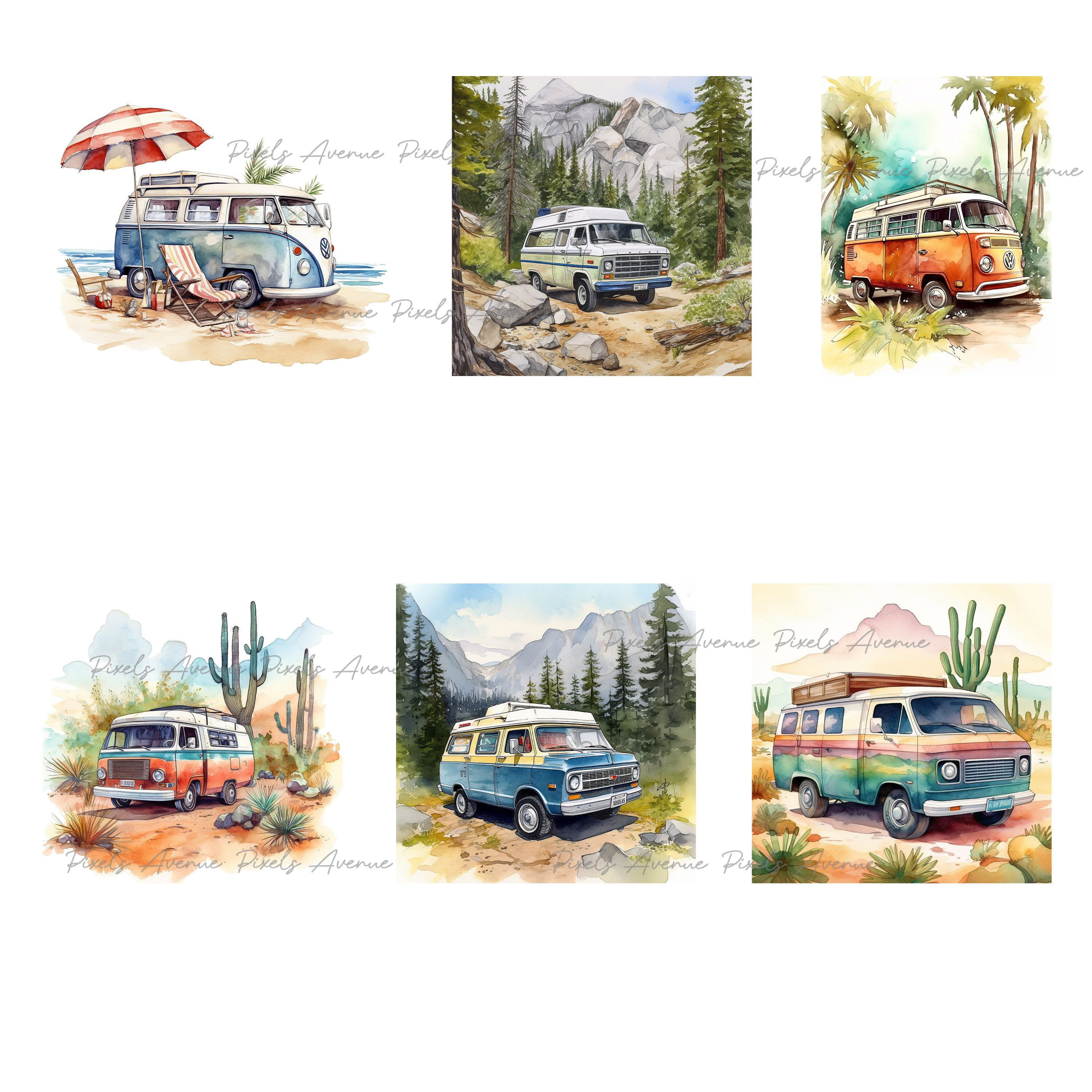 Retro Camper Van Scenes Clip Art JPG Camper Vans Planner - Etsy Australia
