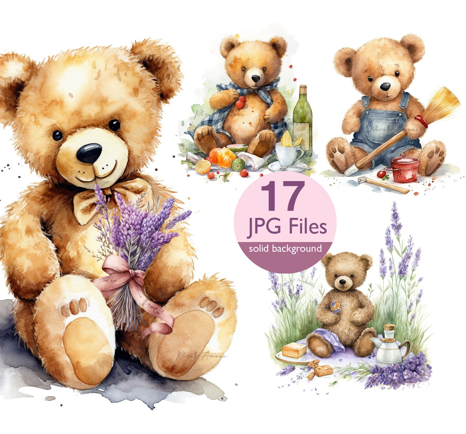 Spring Teddy Bear Clip Art JPG Watercolor Teddy Bears - Etsy UK