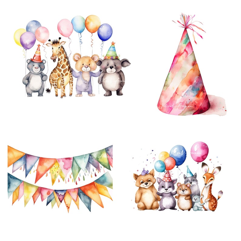 Watercolor Birthday Clip Art JPG Clipart Cake Balloon - Etsy