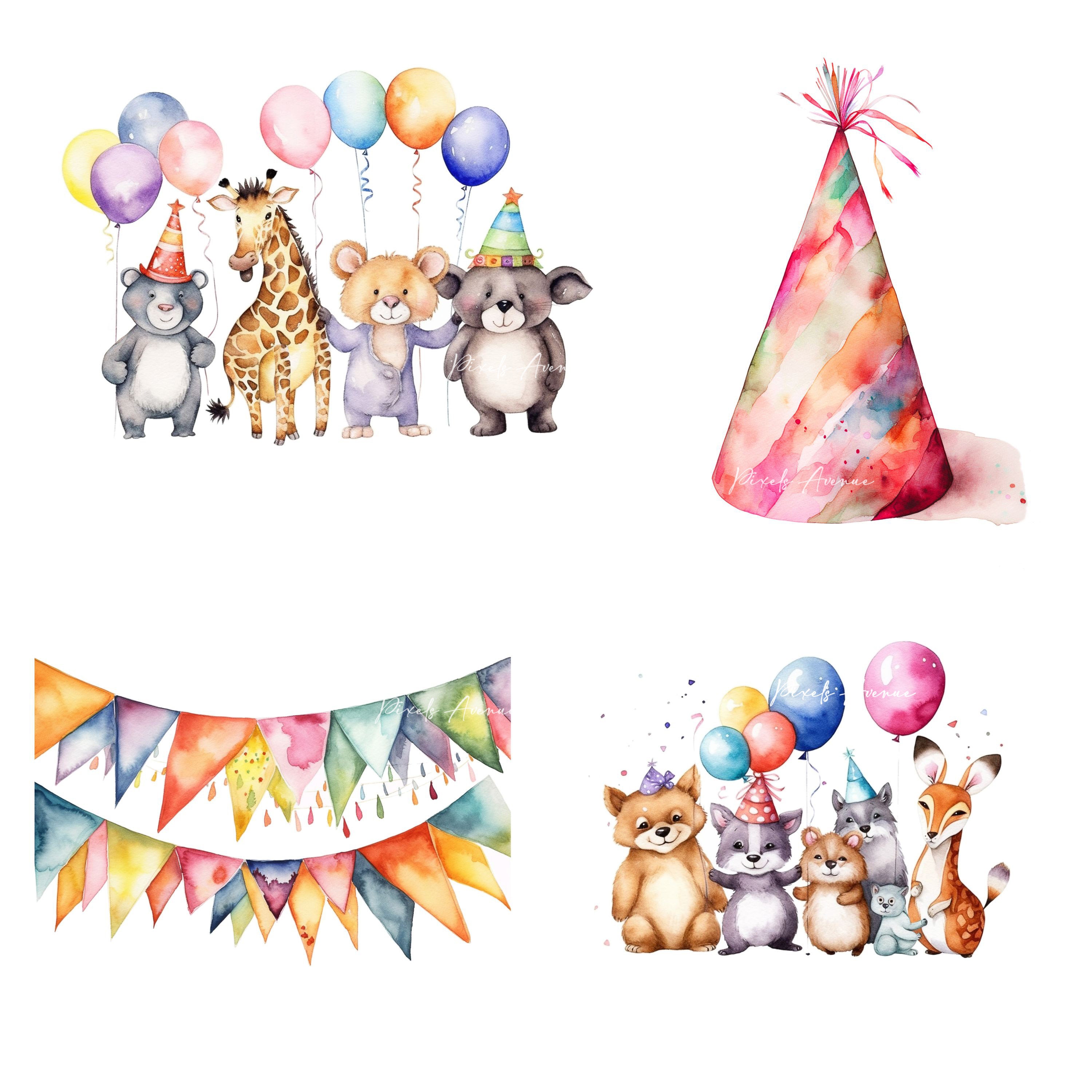 Watercolor Birthday Clip Art JPG Clipart Cake Balloon - Etsy