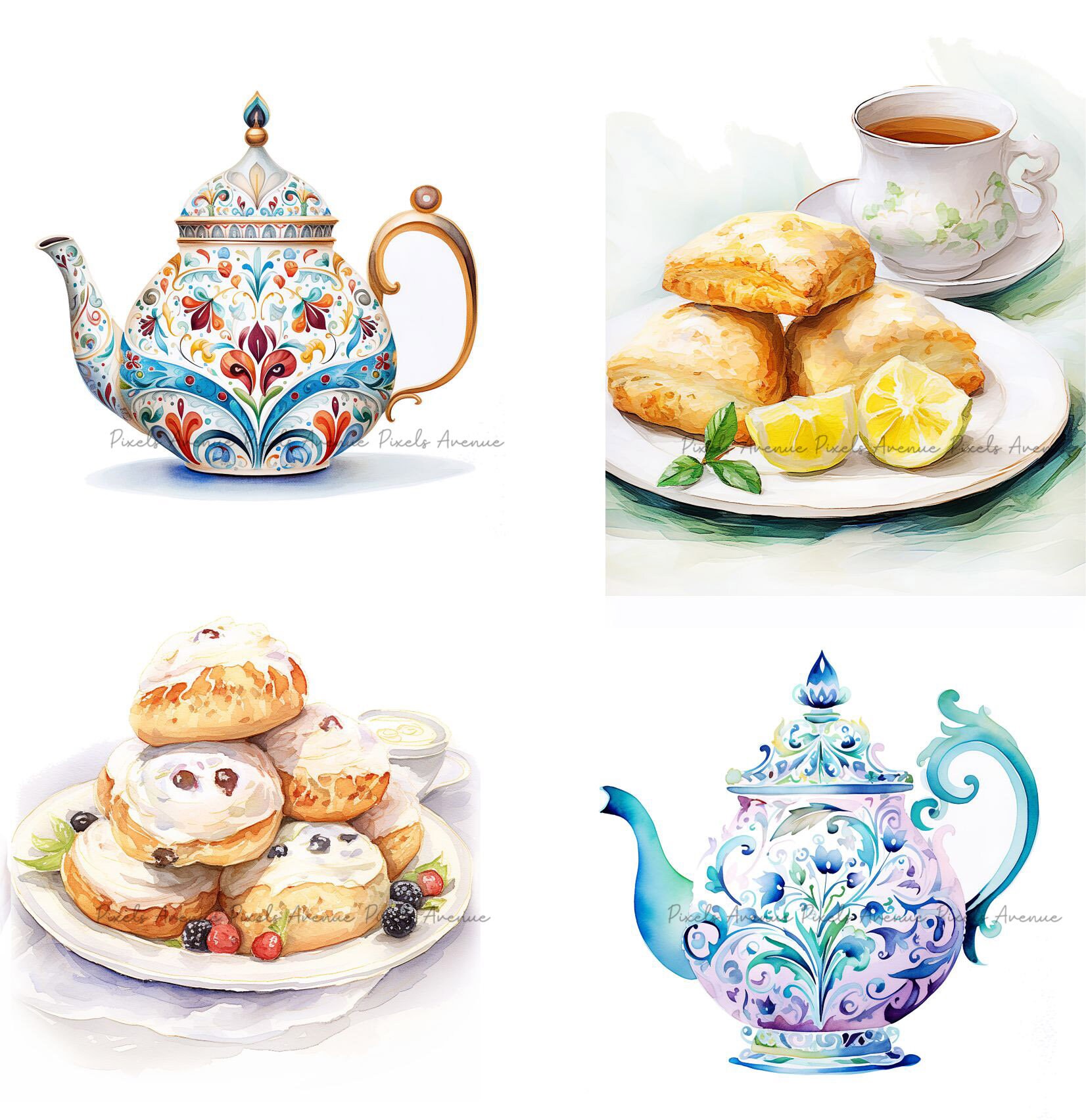 Tea Time Clip Art JPG Tea Cup Watercolor Clipartplanner - Etsy