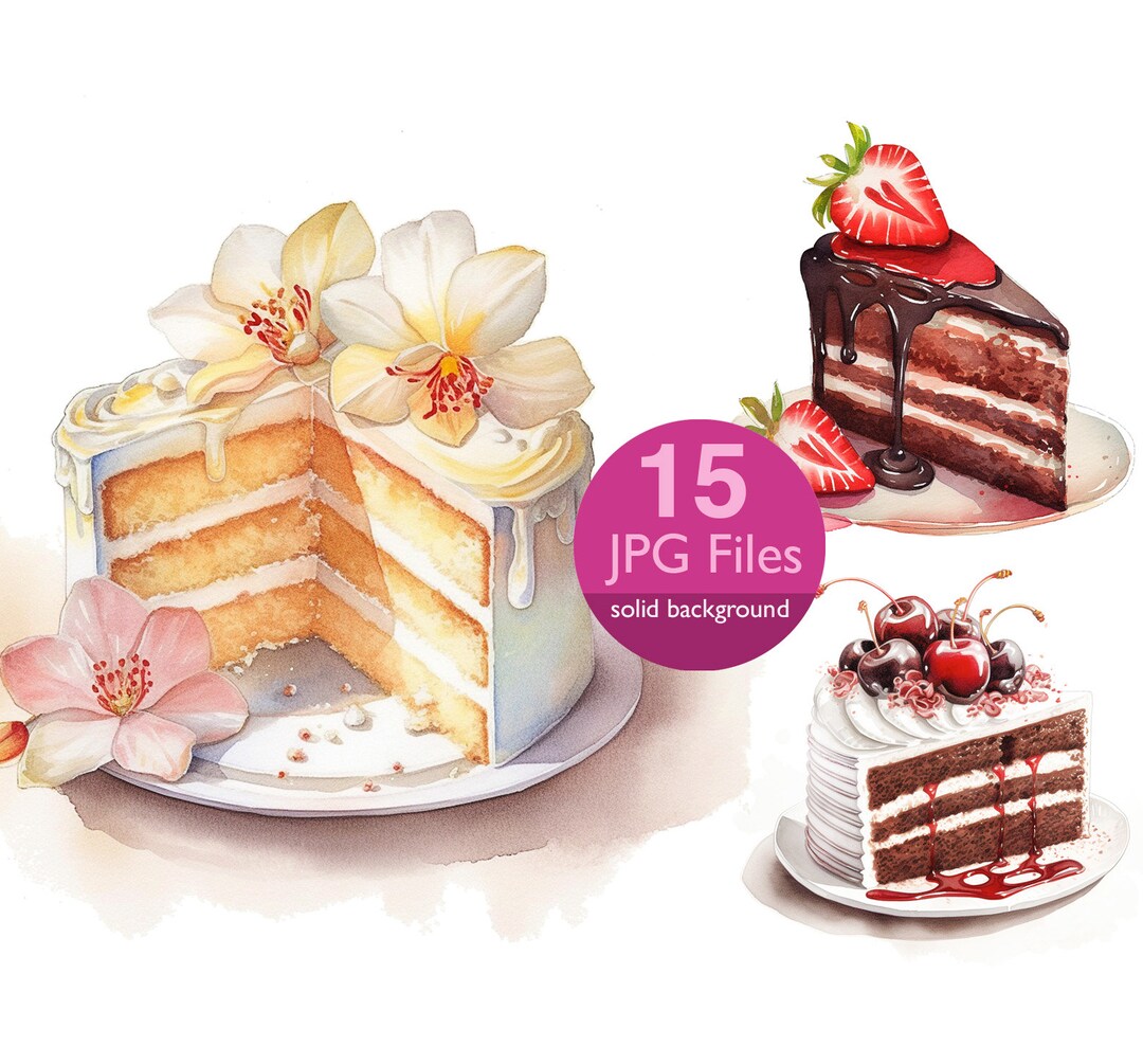 Watercolor Cake Clip Art, JPG Clipart, Chocolate Cake, Forest Cake ...