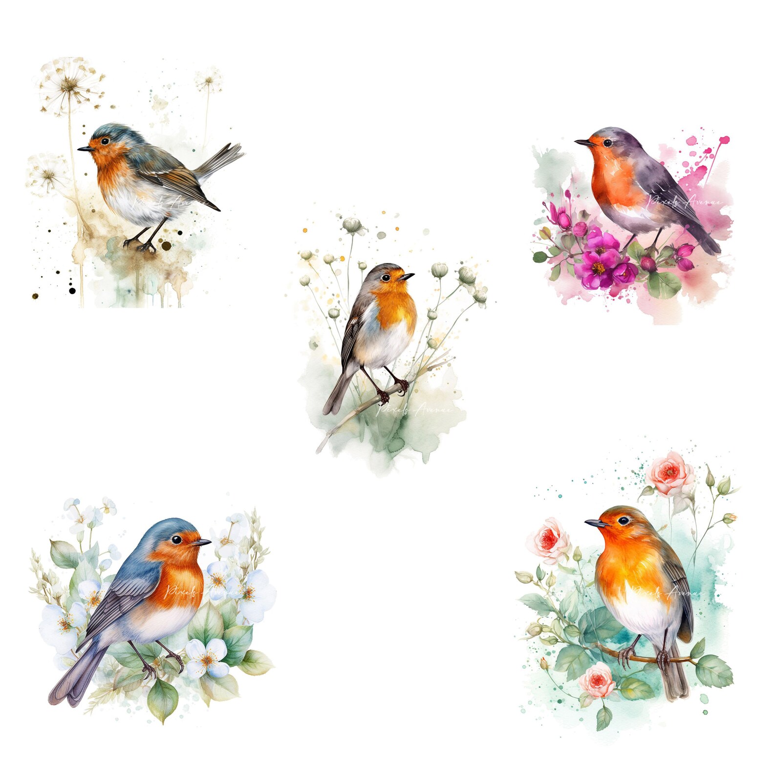 Bird Robin Clip Art, JPG Watercolor Birds Clipart, Paper Crafts ...