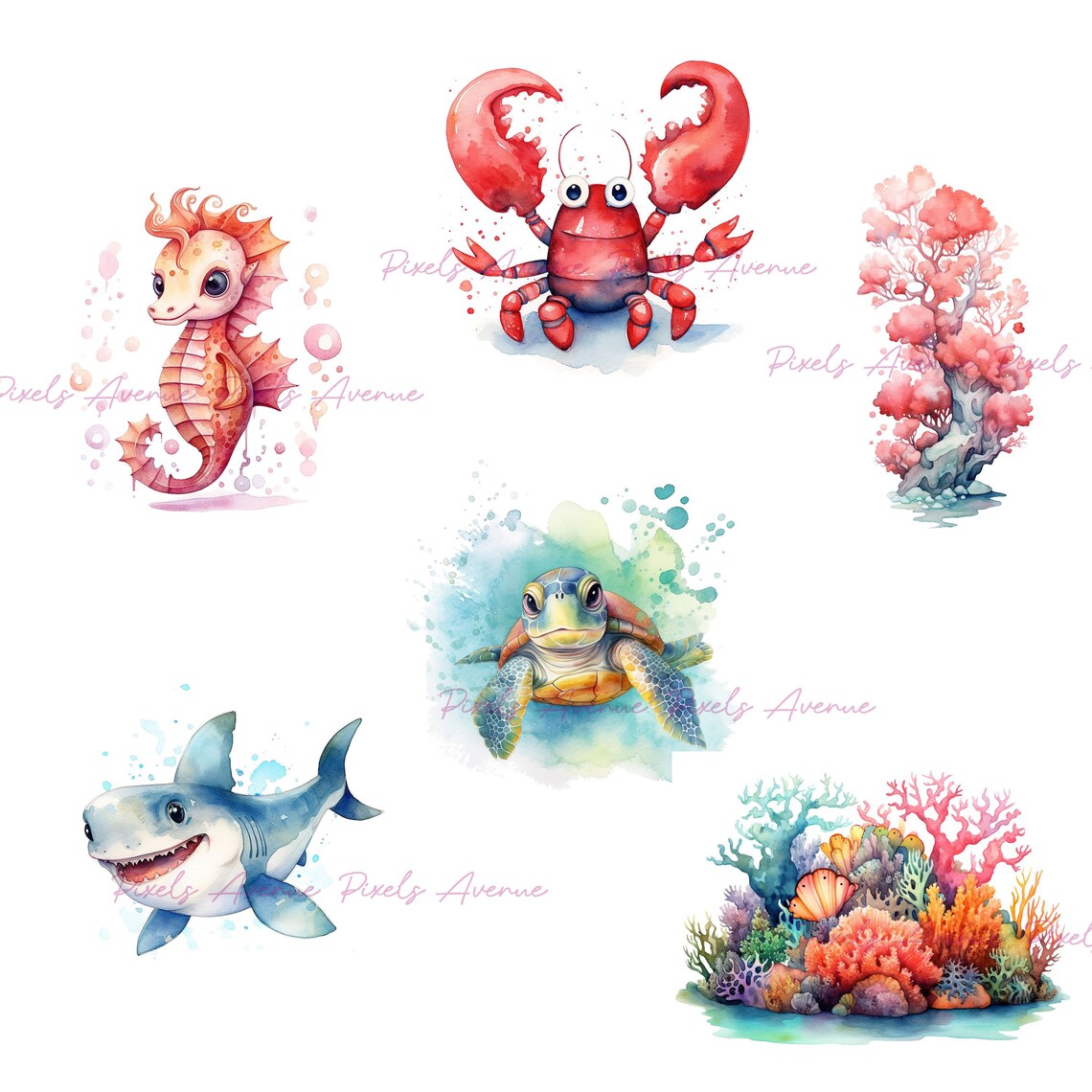 Sea Creature Clip Art JPG Watercolor Marine Life Clipart - Etsy
