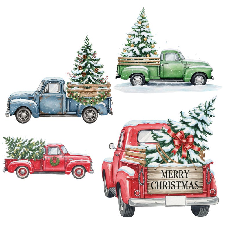 Christmas Pickup Truck Clipart Vintage Truck With Christmas Tree PNG ...