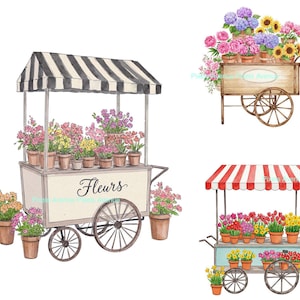 Watercolor Flower Cart Clipart: Spring Floral PNG (digital Art) - Etsy