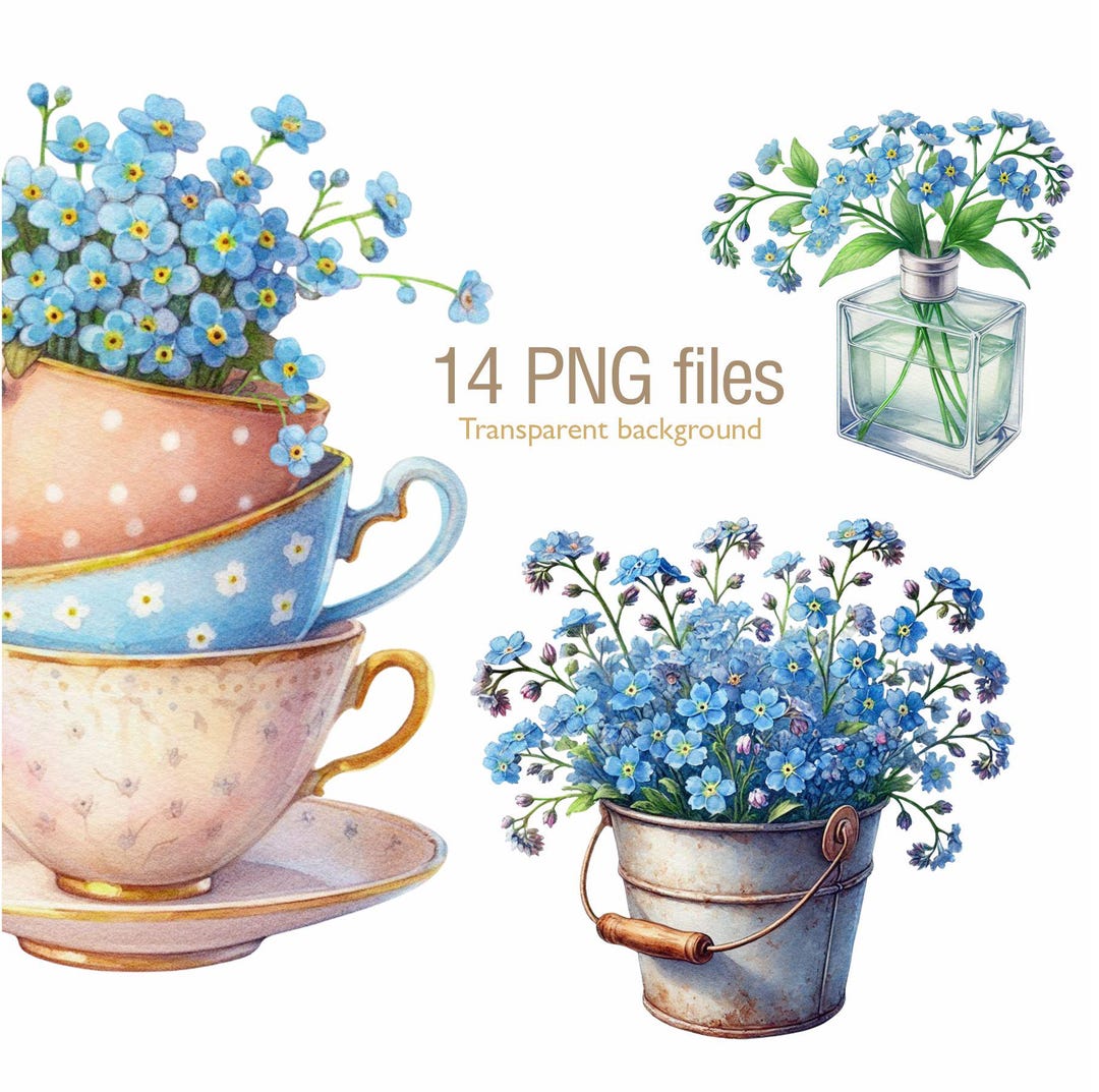 Forget-me-not Clip Art, Forget Me Not Florals Watercolor Clipart,rustic ...