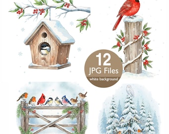 Birdhouse Winter Clipart, Png Digital Download, Christmas Watercolor ...