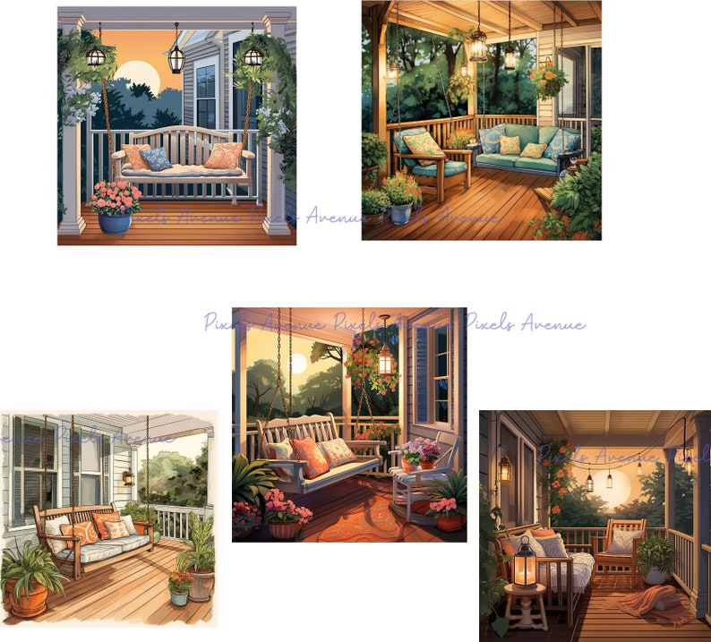Cozy Porch Clip Art: Patio Scenes, Scrapbooking (JPG Digital Paper) - Etsy