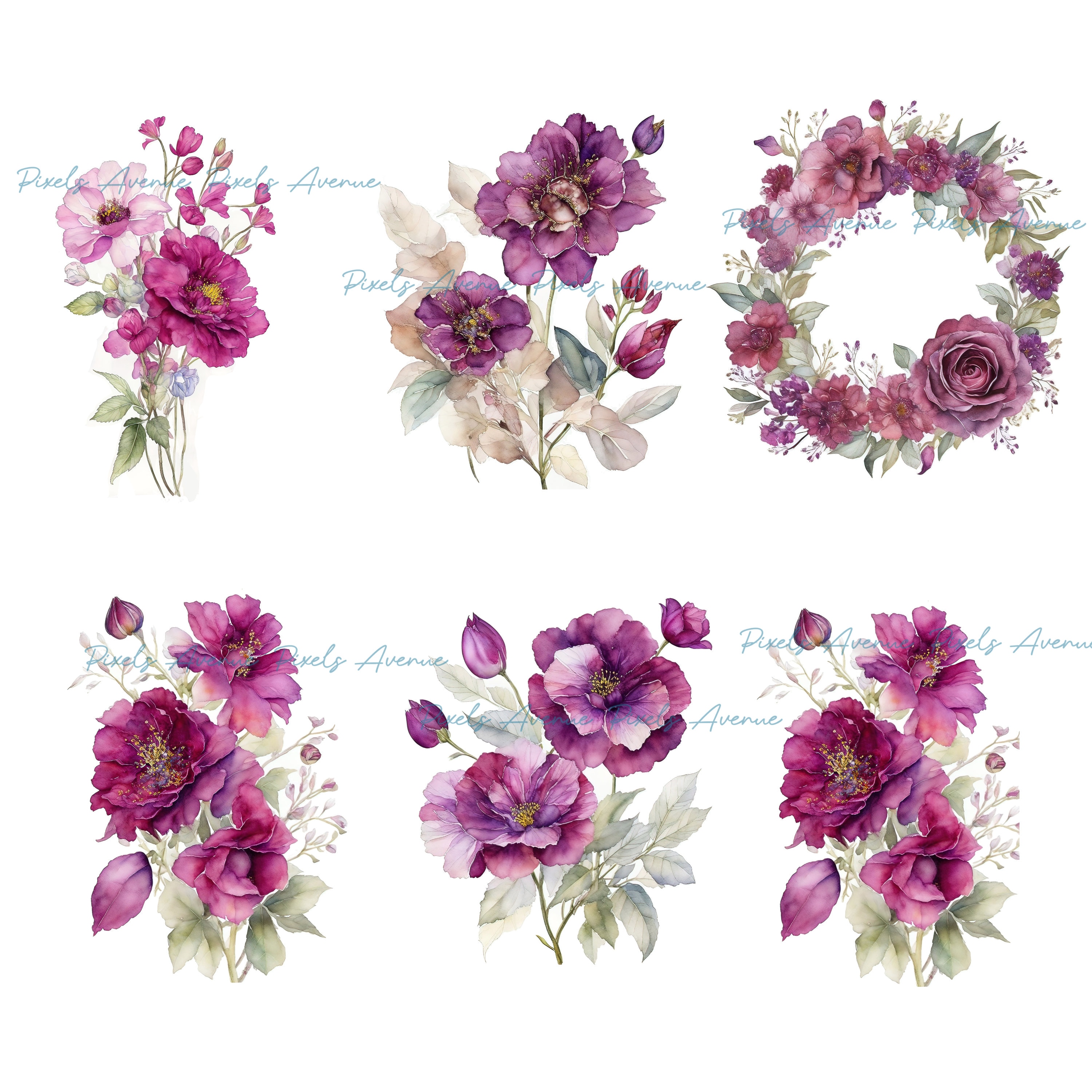 Burgundy Flower Clip Art, JPG Frames and Borders Clipart, Pink Flowers ...