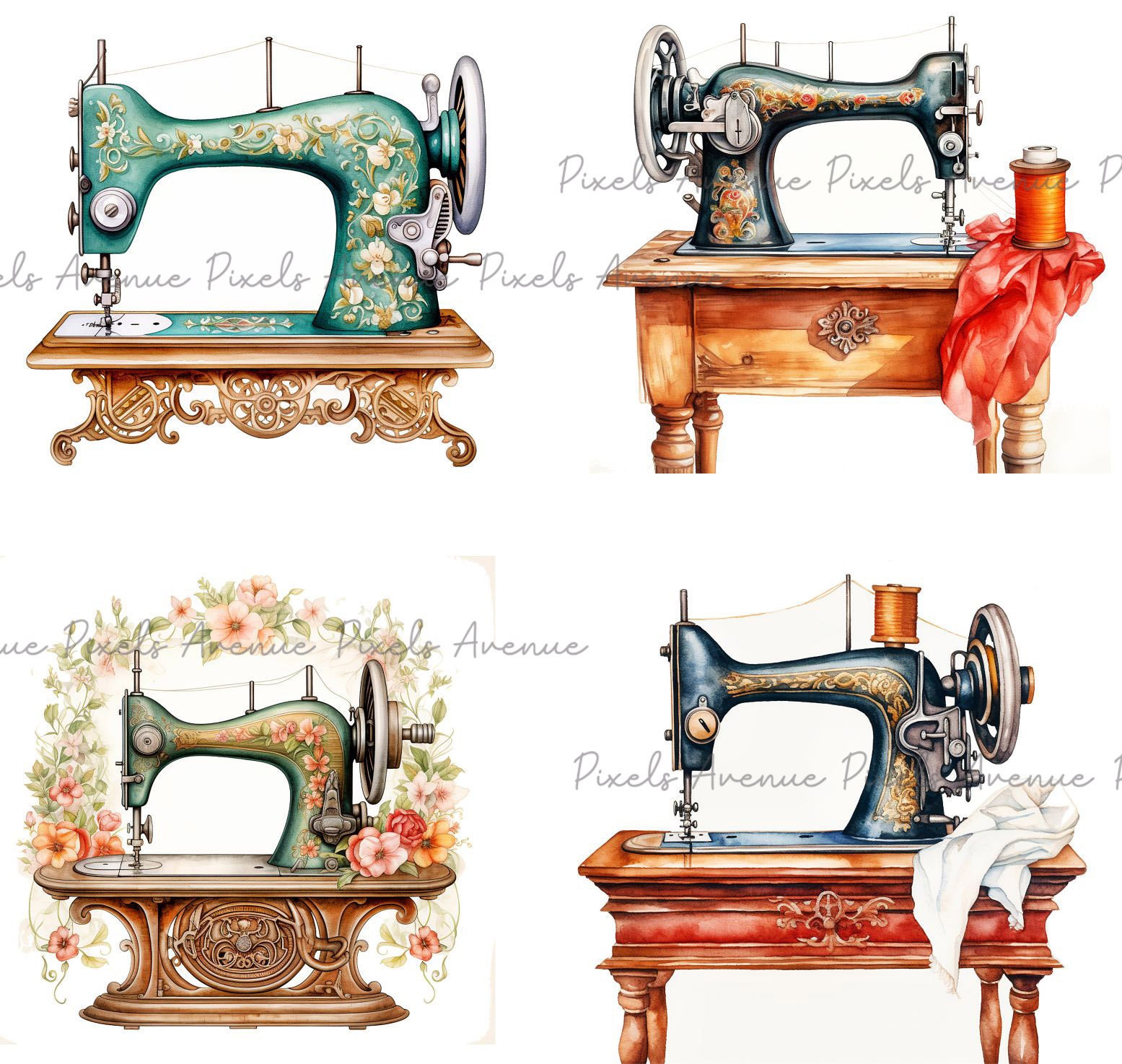 Vintage Sewing Machines Clip Art JPG Antique Sewing Machines - Etsy