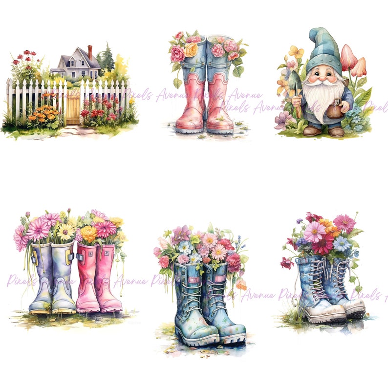 Gardening Clip Art JPG Garden Illustration Clipart Spring - Etsy