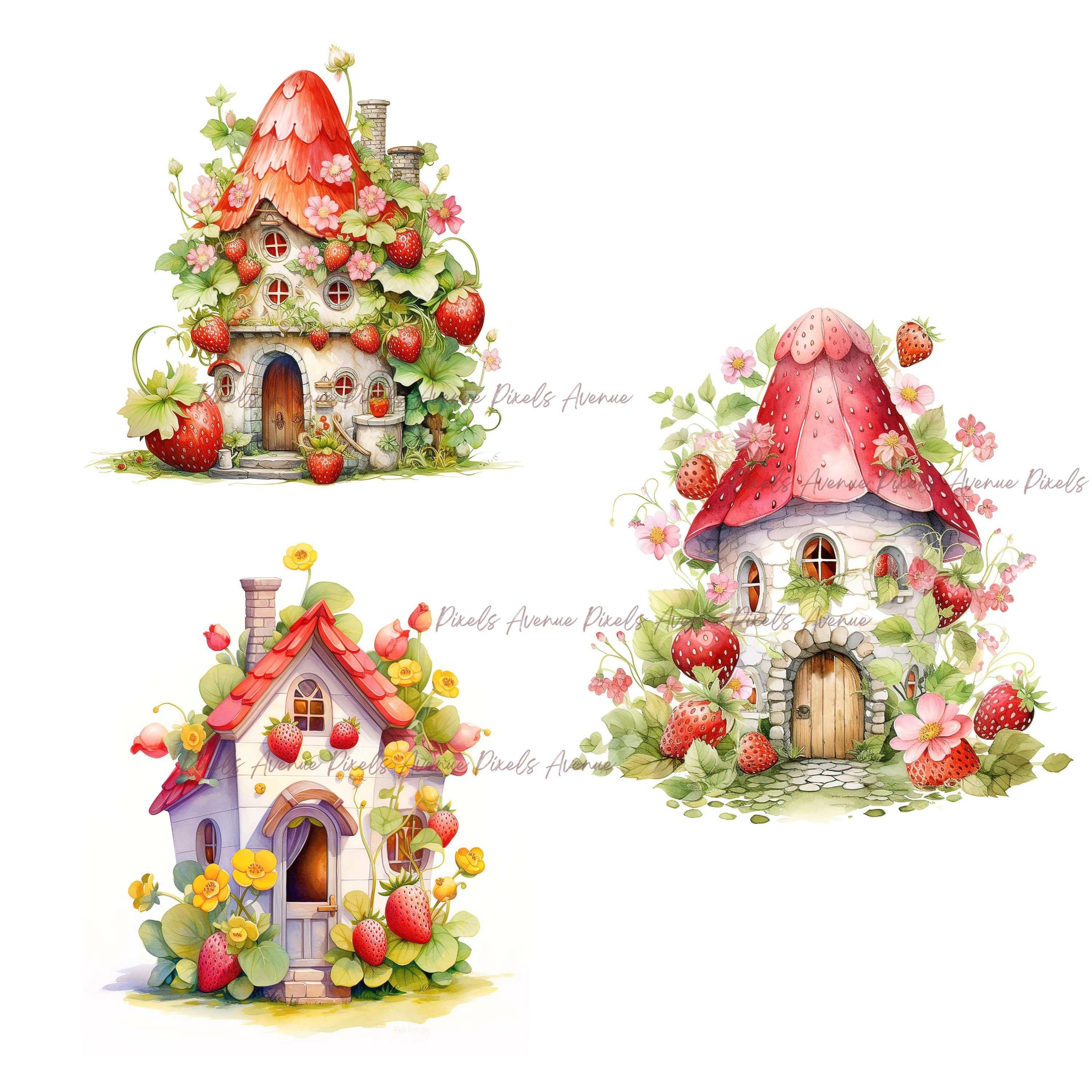 Cute Tiny House Clip Art JPG Fairy House Strawberry House - Etsy