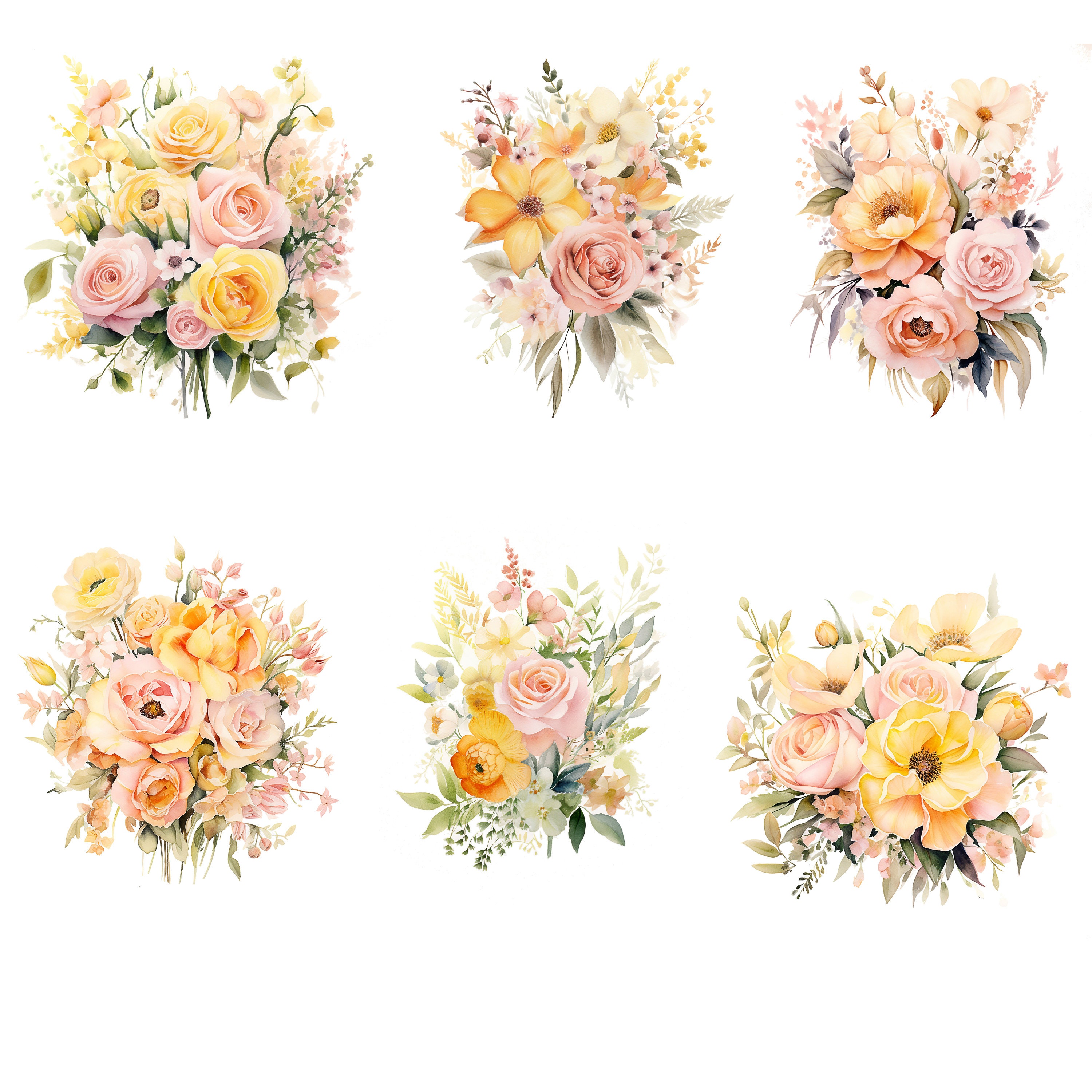 Yellow and Peach Floral Clip Art JPG Flower Bouquet - Etsy