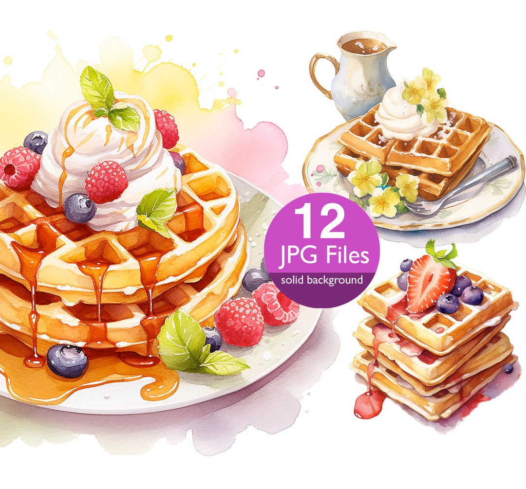 Watercolor Waffle Clipart: Breakfast Food Illustrations (12 JPG Files ...