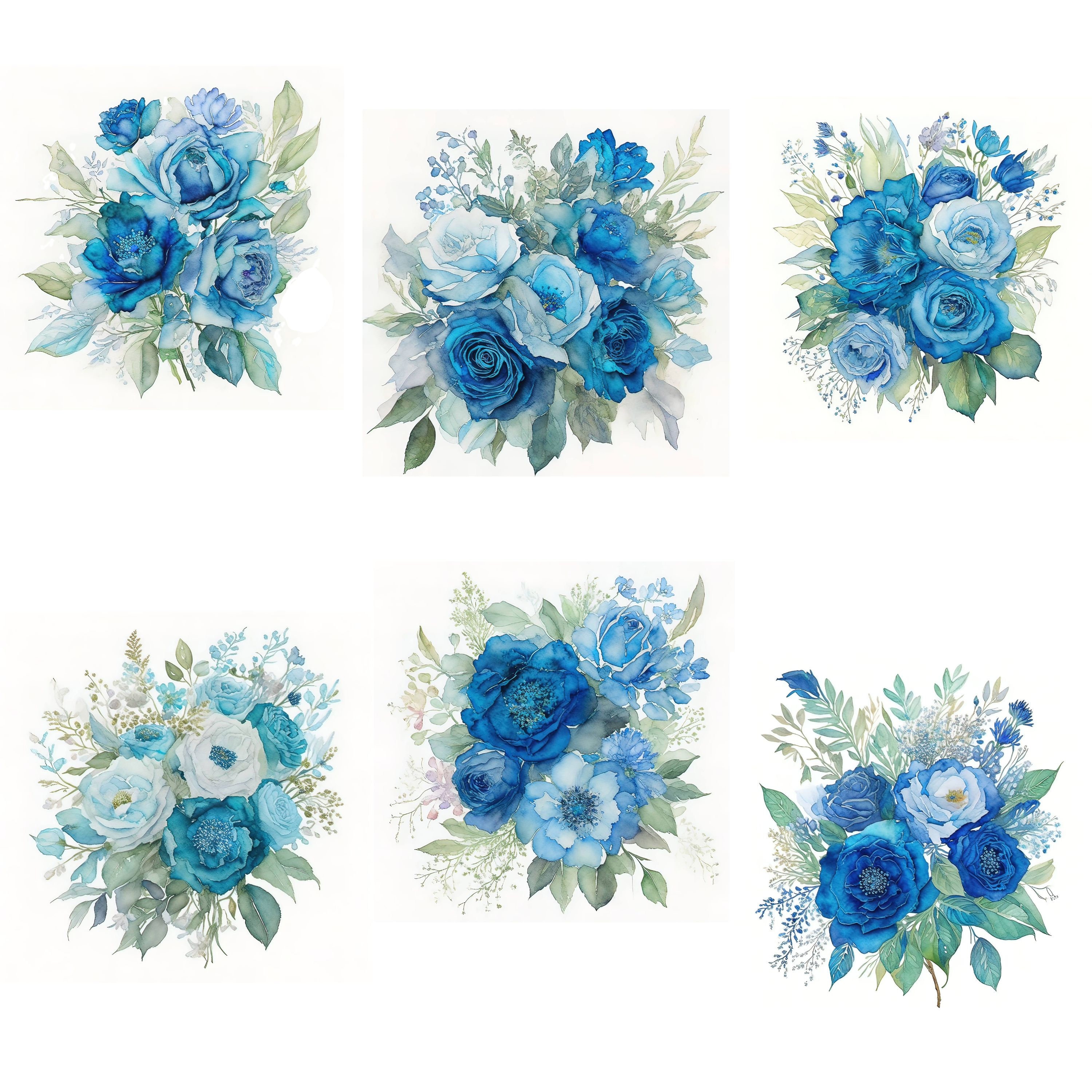 Blue Floral Clip Art JPG Light Blue Roses Flower Watercolor - Etsy