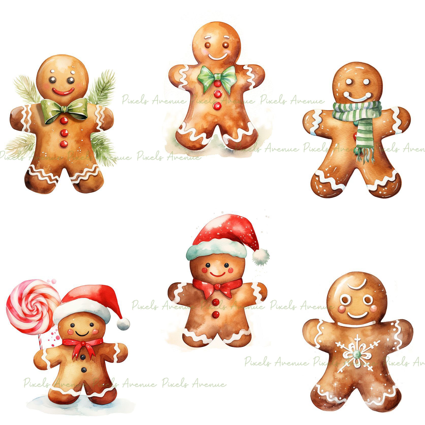 Gingerbread Man Clip Art, JPG Christmas Watercolor, Holiday Clipart ...