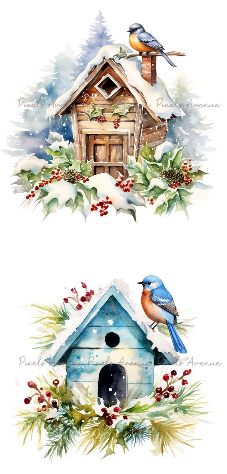 Winter Birdhouse Clip Art JPG Christmas Bird House Holiday - Etsy