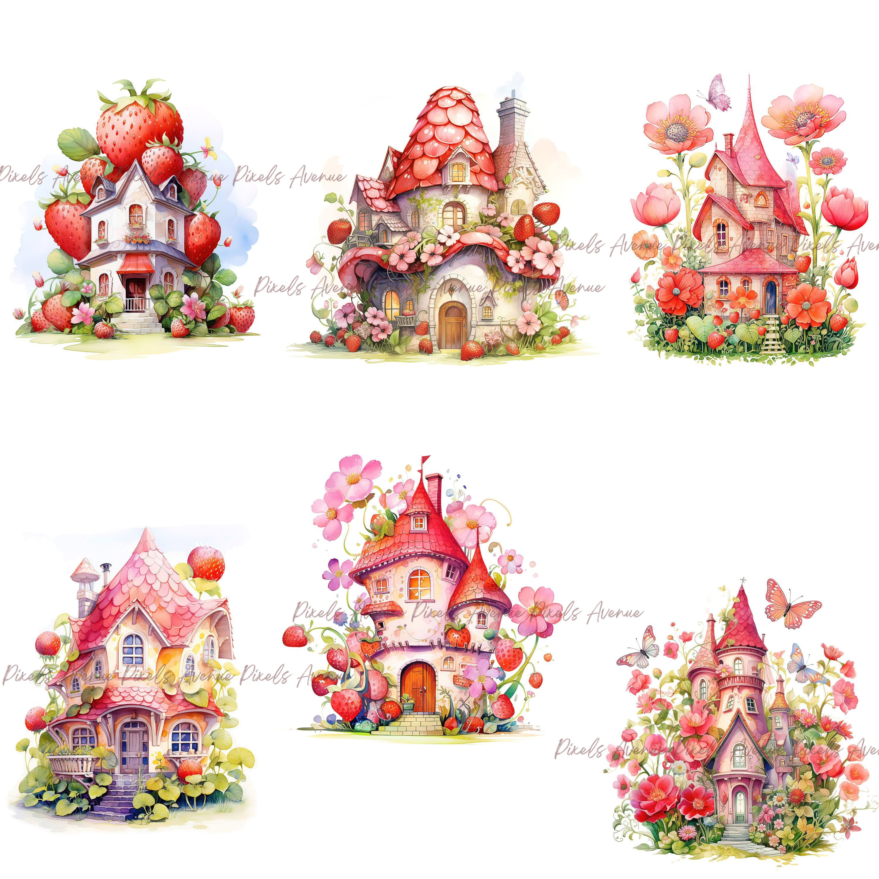Cute Tiny House Clip Art JPG Fairy House Strawberry House - Etsy