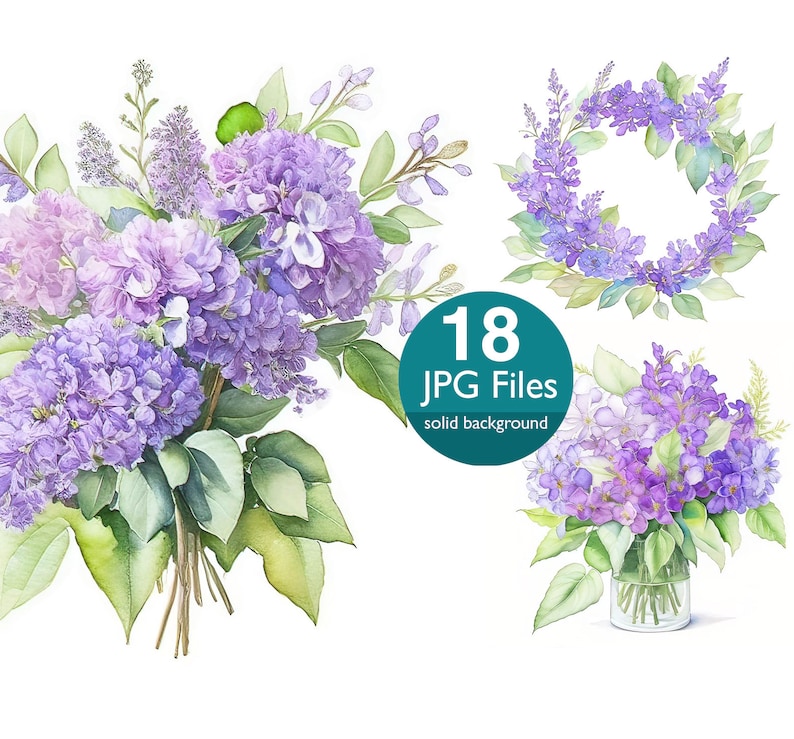 Lilac Clip Art JPG Purple Flowers Clipart Floral Clip Art - Etsy