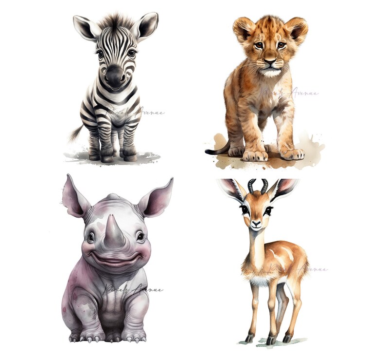 Safari Animals Clip Art JPG Watercolor Clipart Cute Baby - Etsy