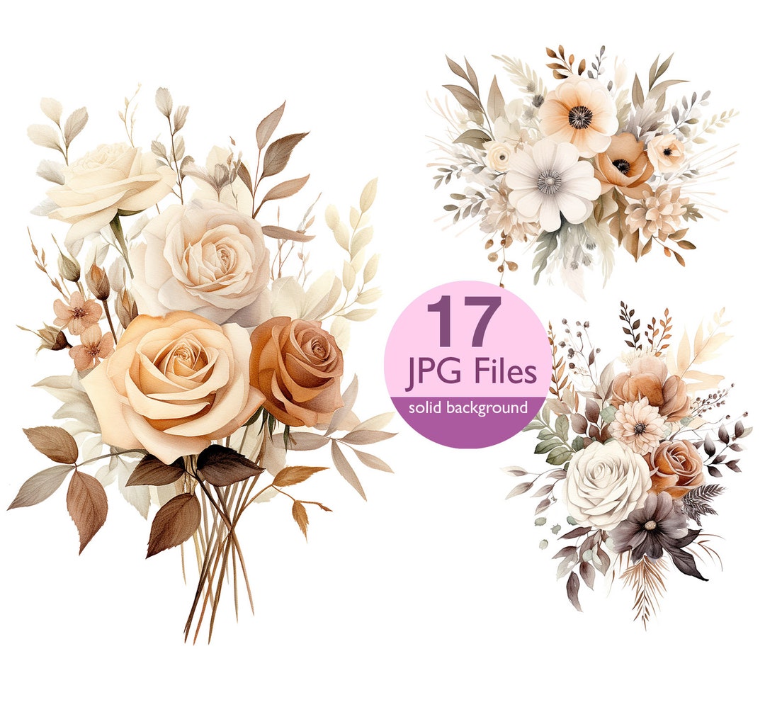 Neutral Colors Floral Clip Art, JPG Earth Tones Flower Bouquet ...