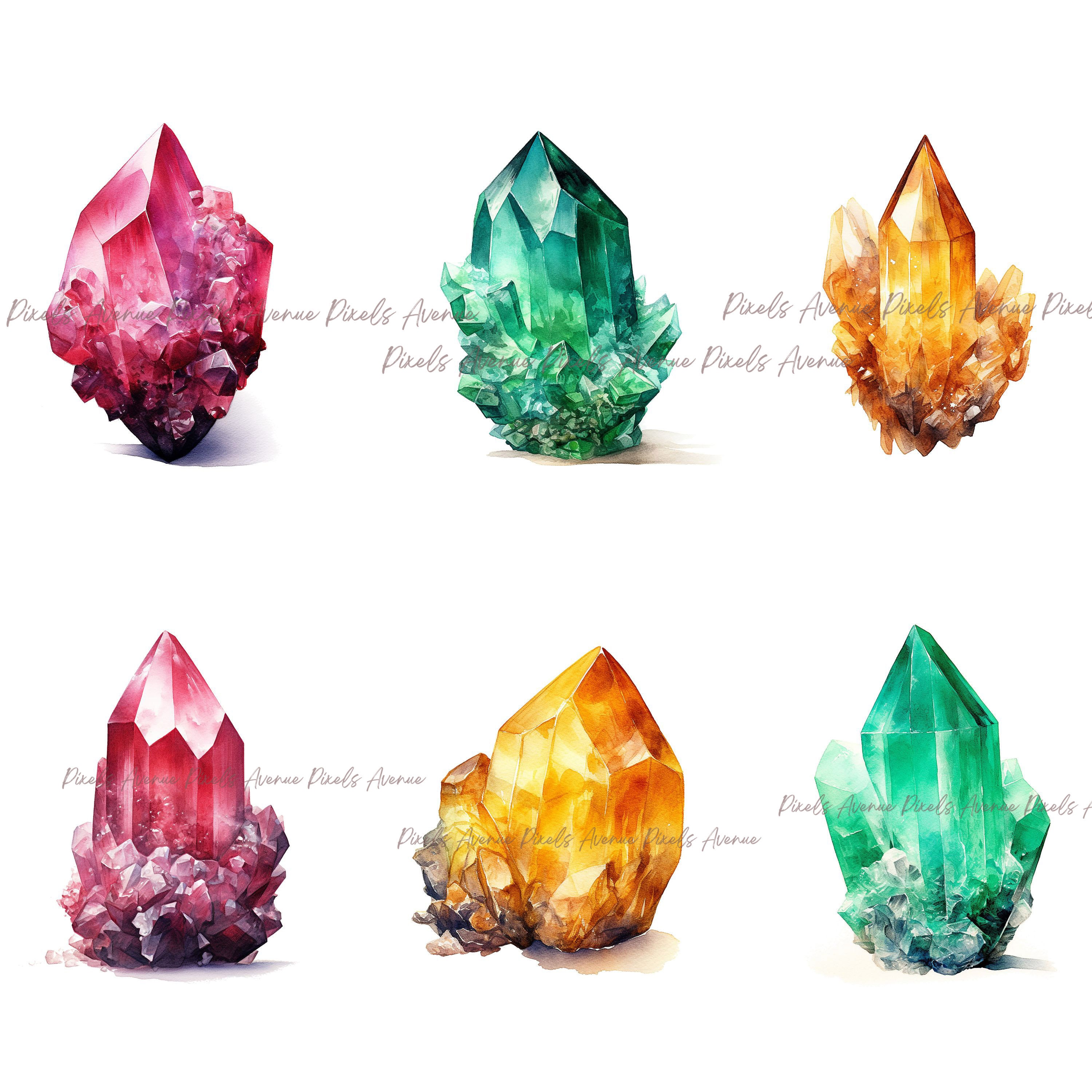 Crystal Gemstone Clip Art, JPG Watercolor Clipart, Crystals Digital ...