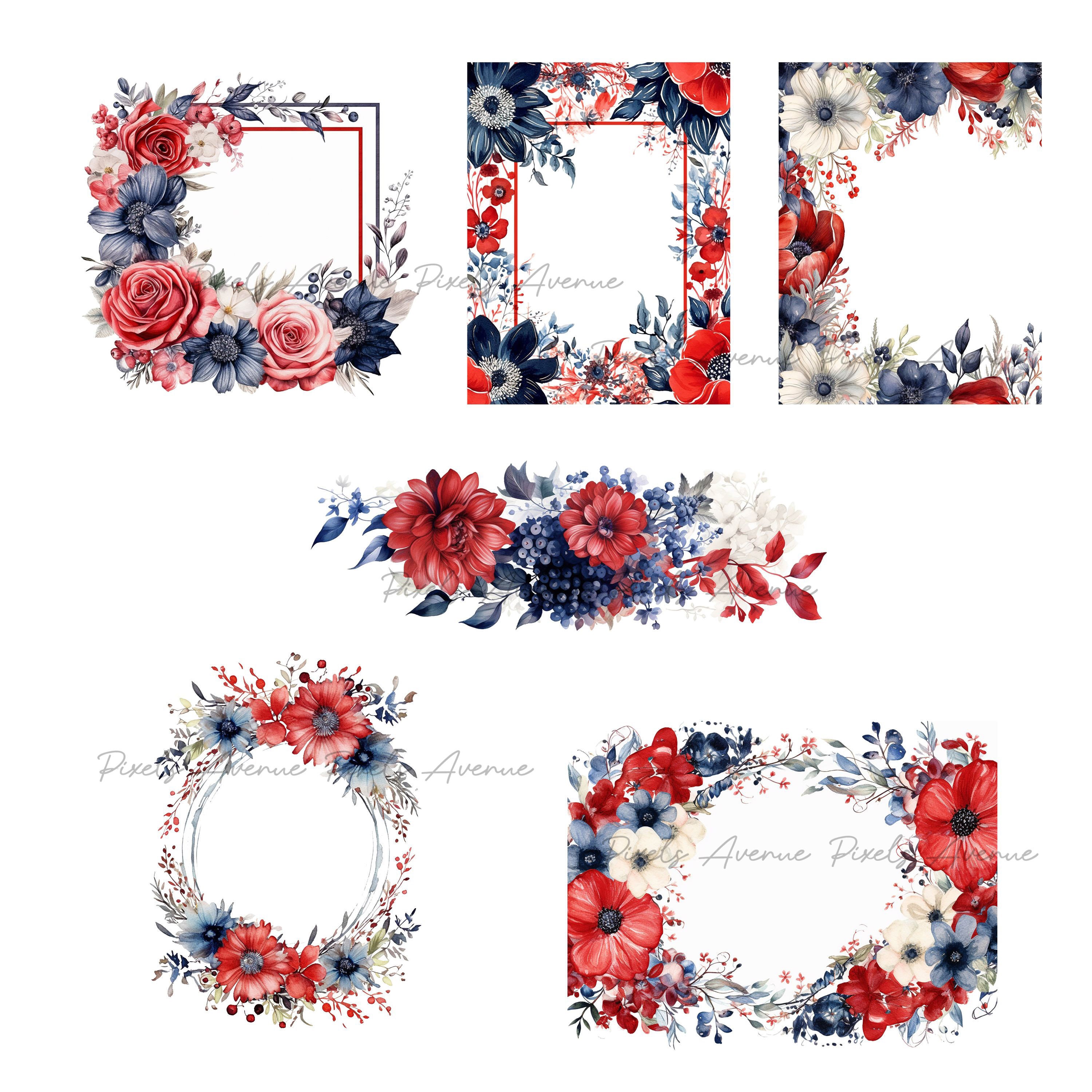Red White and Blue Flower Frames Clip Art JPG Floral Border - Etsy