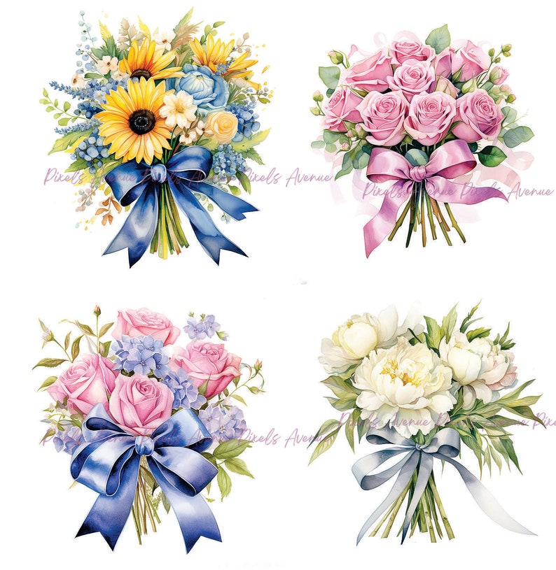 Floral Clip Art JPG Flower Bouquet Rose Clipart Flowers for - Etsy