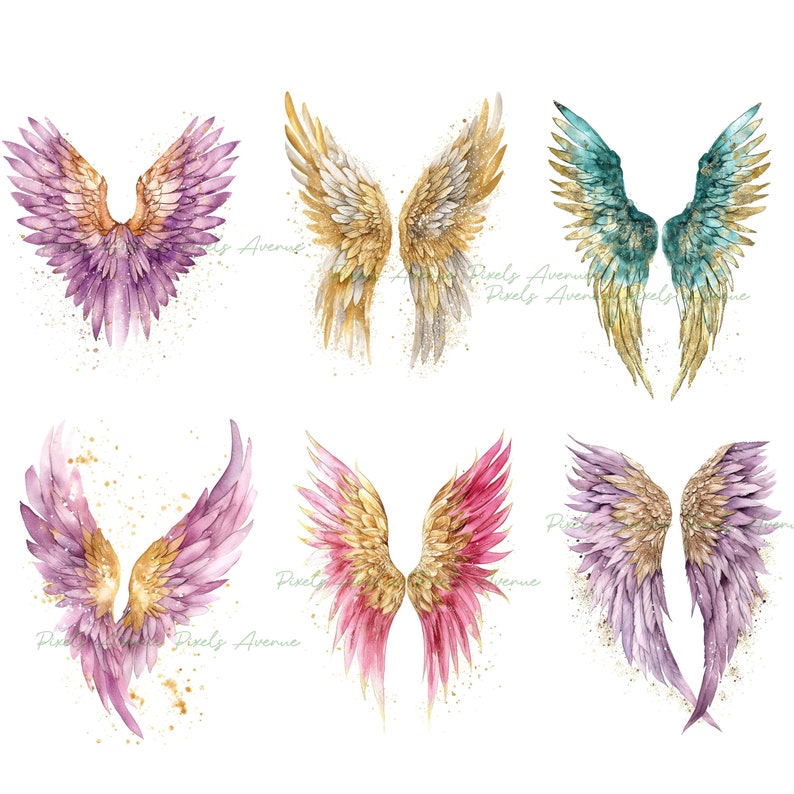 Angel Wings Clip Art, JPG Watercolor, Wings Clipart, Feathered Wings ...
