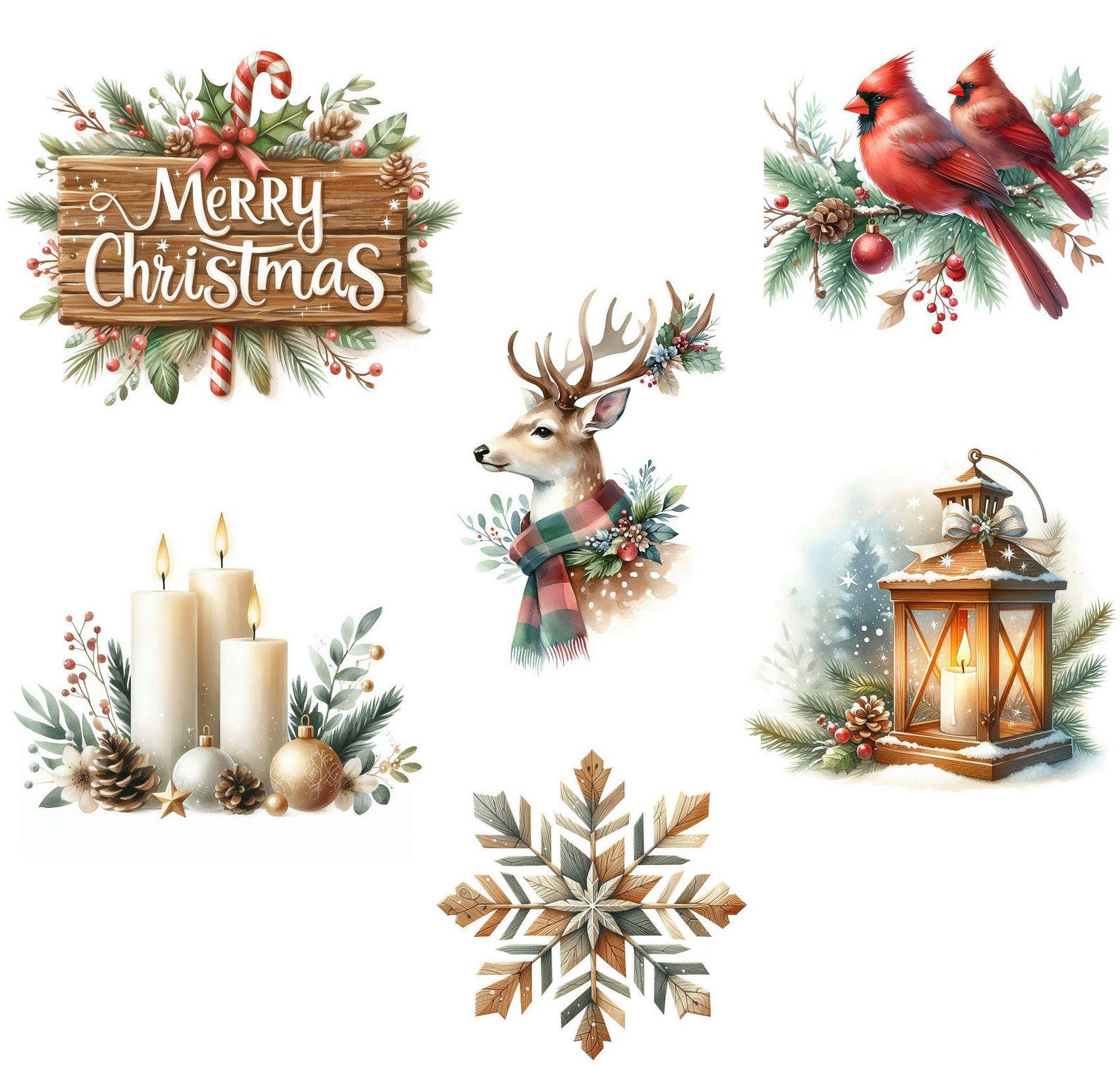 Rustic Christmas Clip Art: Vintage Holiday Graphics (47 JPG Files) - Etsy