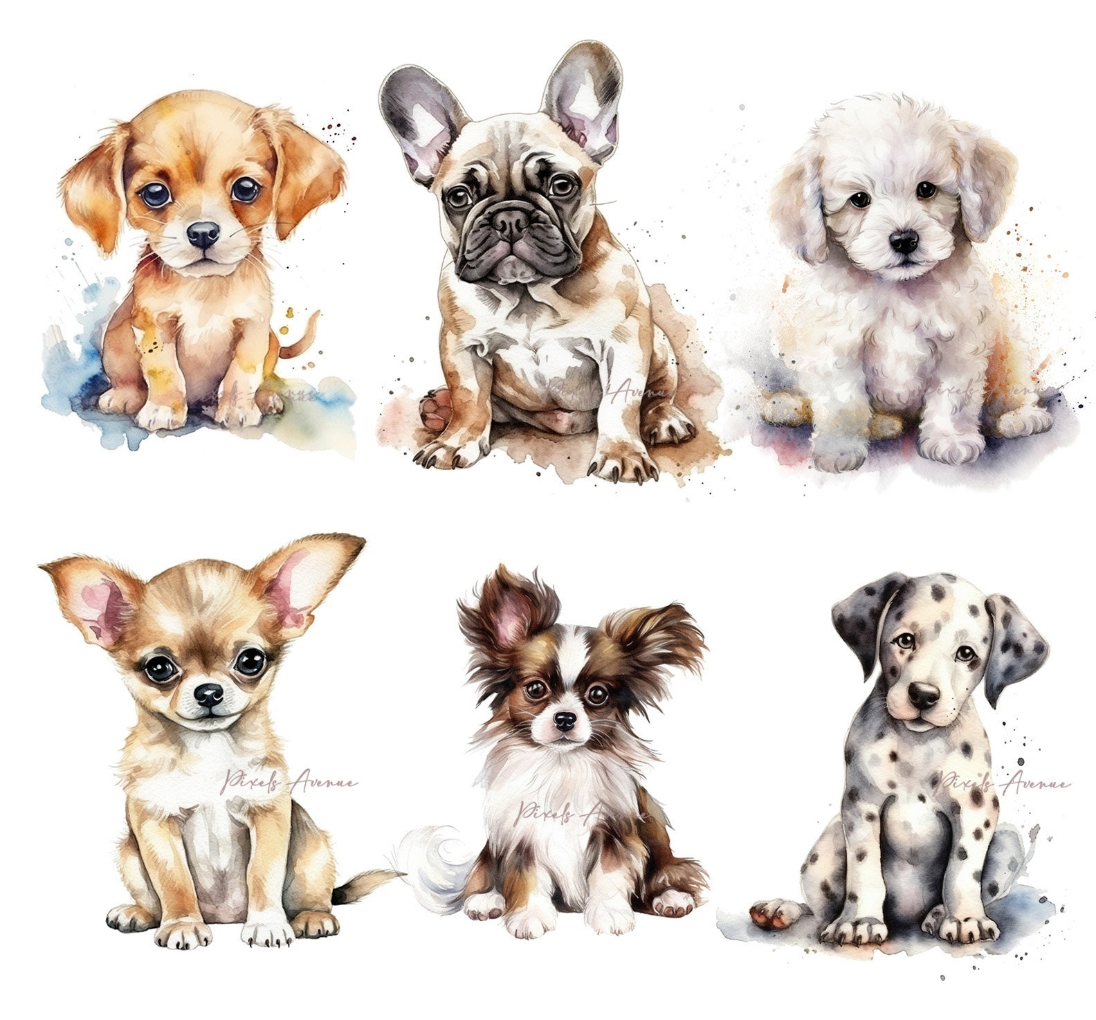 Puppy Clip Art JPG Watercolor Puppies Clipart Dog - Etsy
