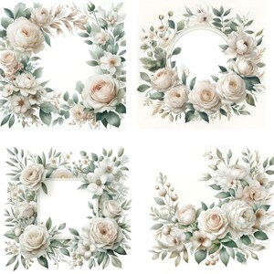 Ivory Floral Frame Clip Art, JPG Floral Bouquet Rose Clipart, Flowers ...