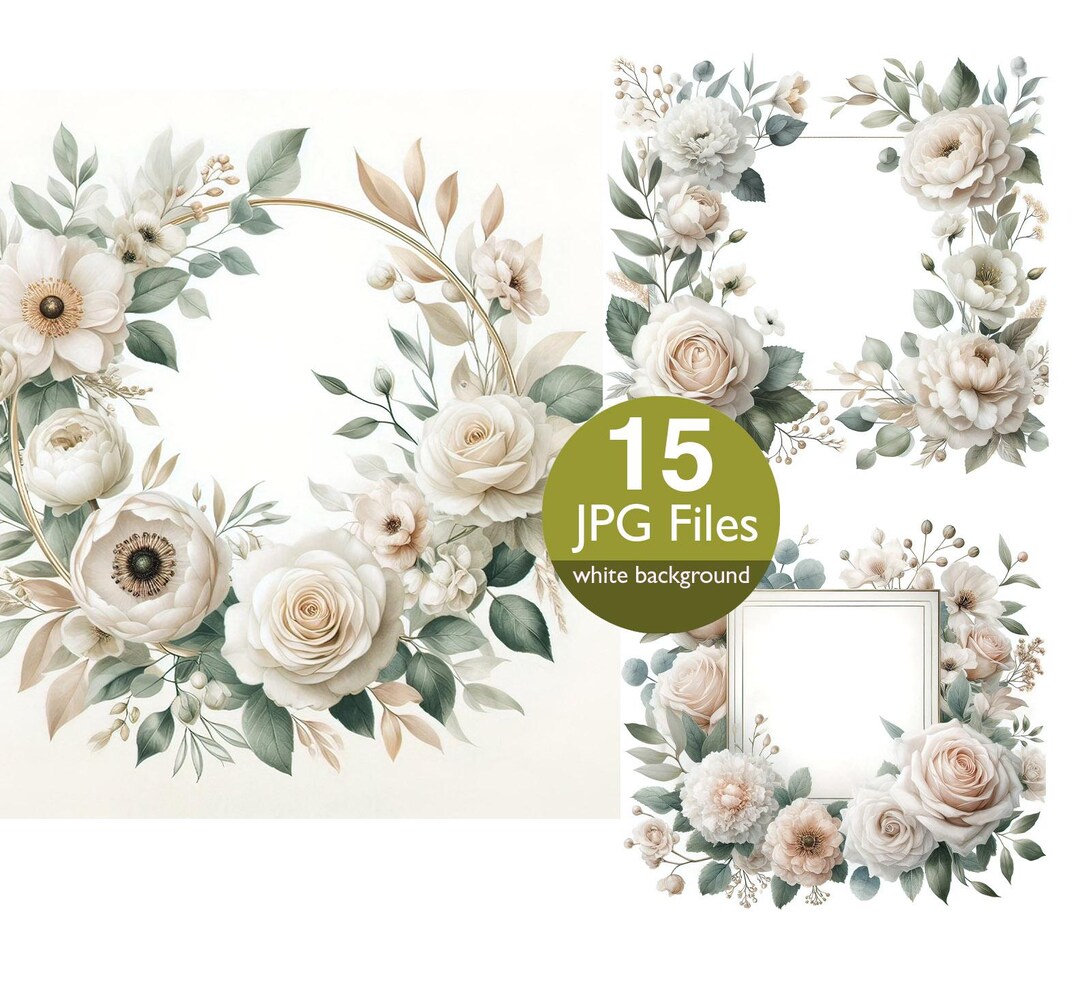 Ivory Floral Frame Clip Art, JPG Floral Bouquet Rose Clipart, Flowers ...