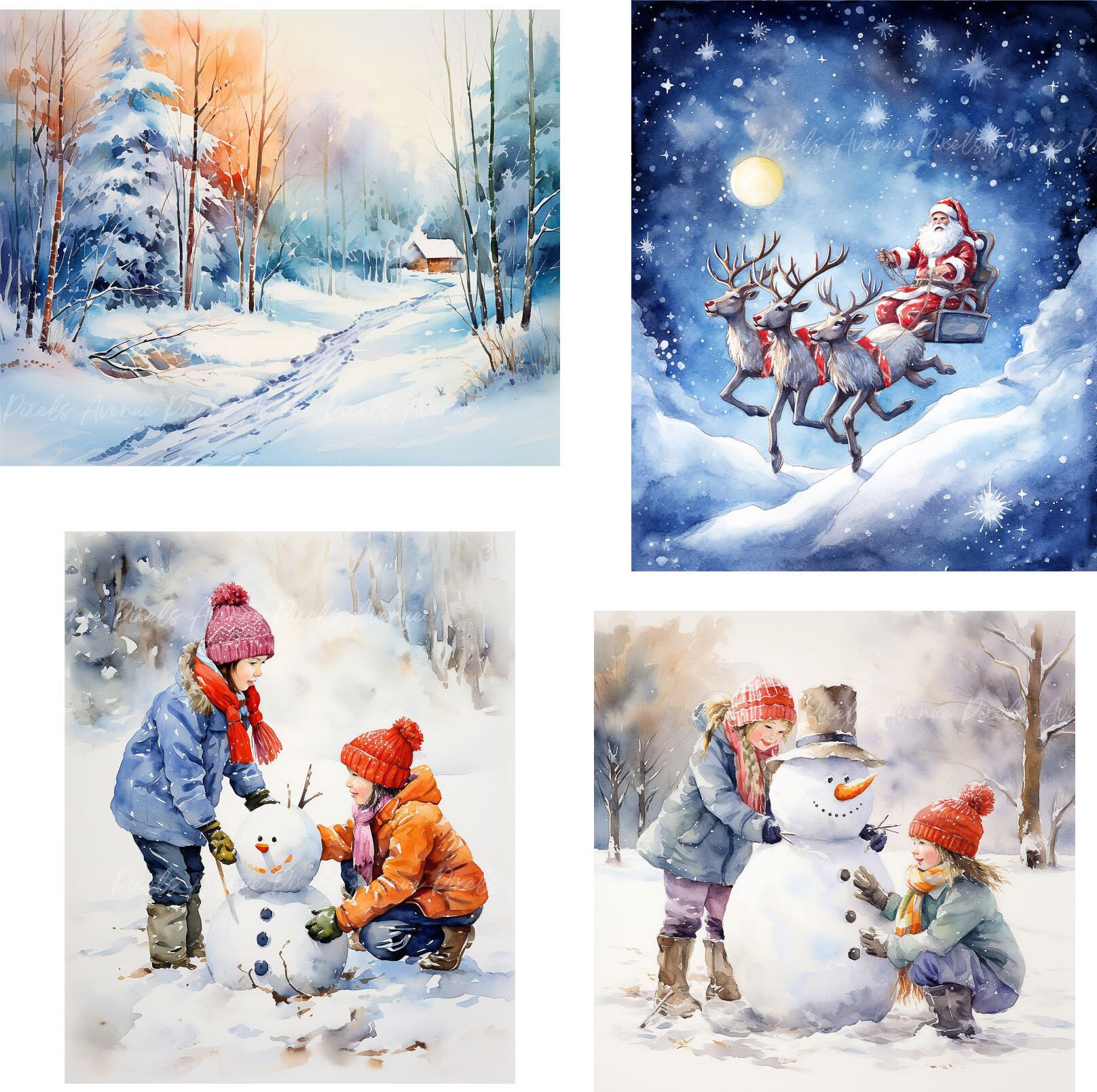 Christmas Clip Art JPG Watercolor Holiday Clipart Santa - Etsy