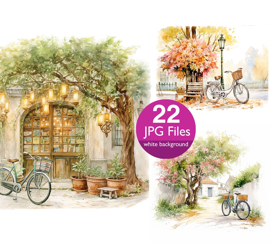 Vintage Bike Watercolor Clipart: Retro Bicycle Scenes (22 JPG Files) - Etsy