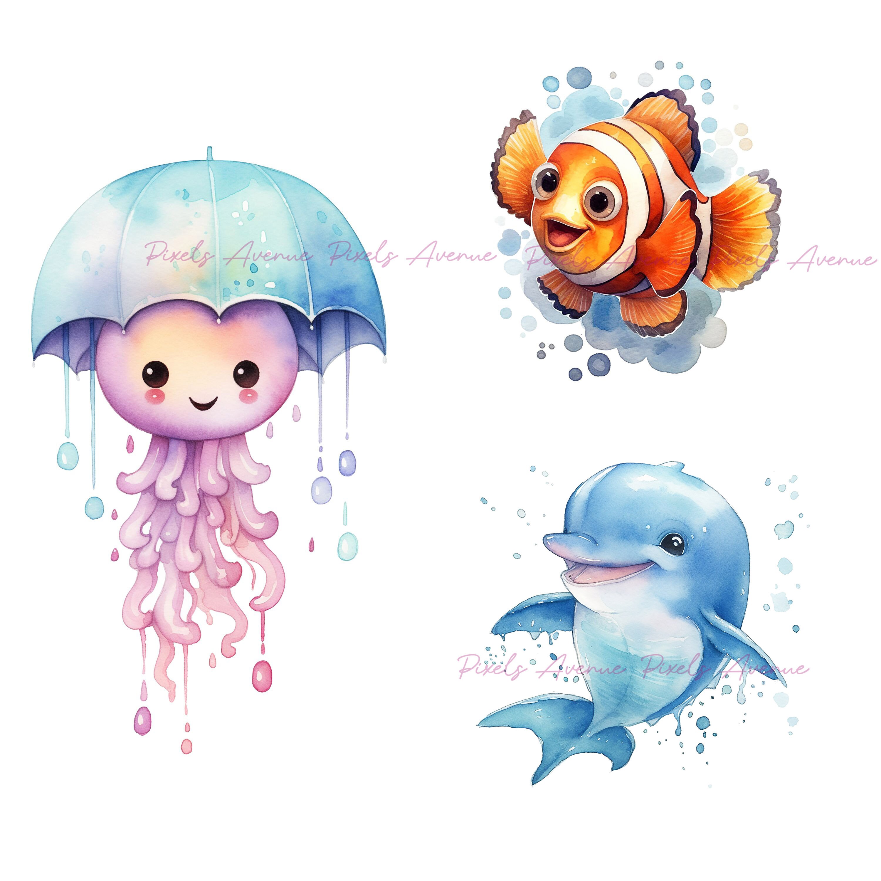 Sea Creature Clip Art, JPG Watercolor, Marine Life Clipart, Ocean ...